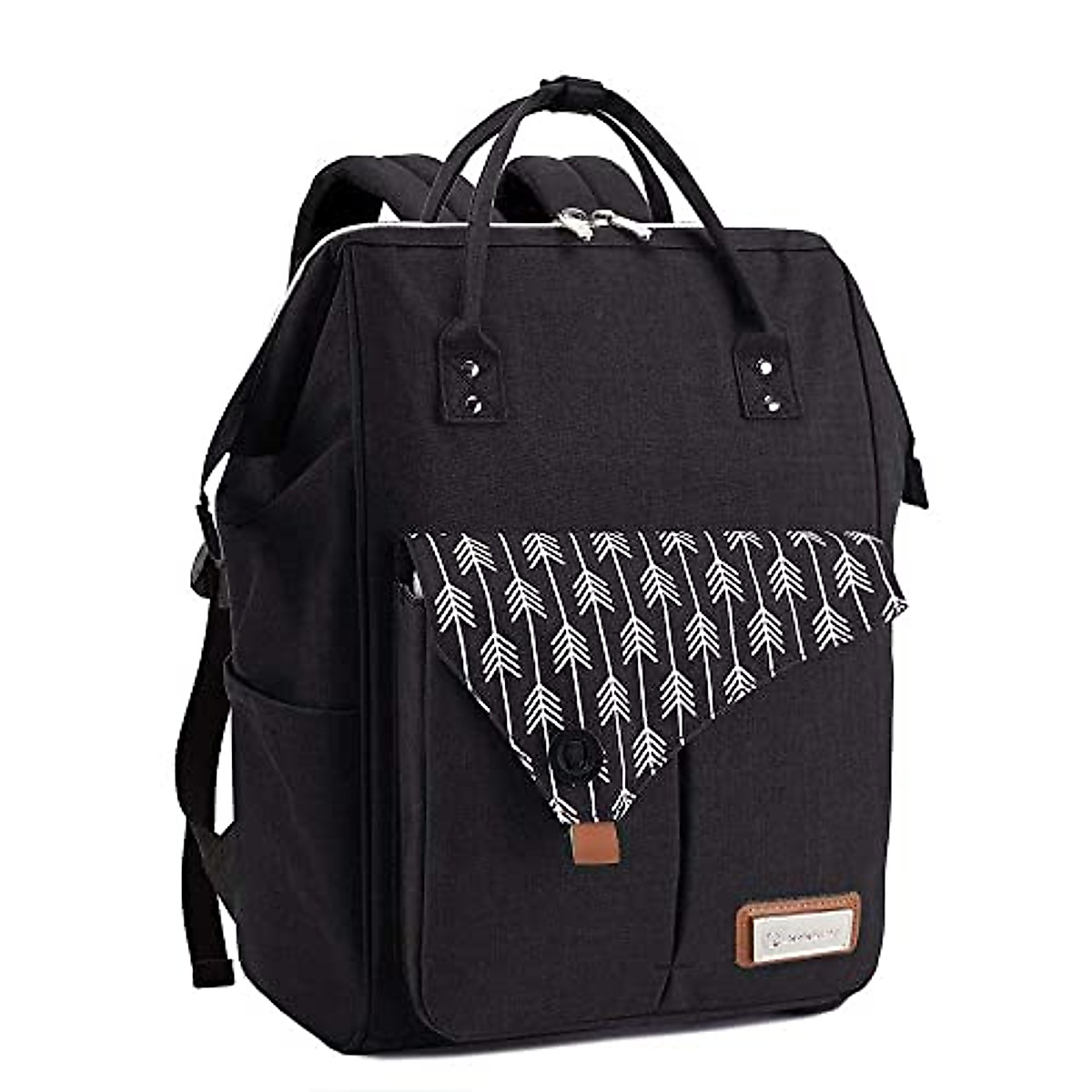 Lekebaby Diaper Bag Backpack, Large Capacity Diaper Backpack with Changing Pad for Mom and Baby, Arrow Print, Black