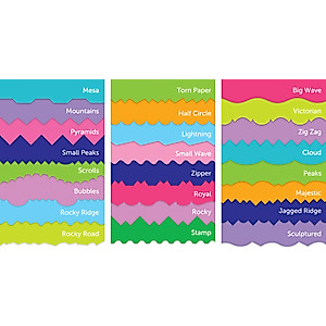 School Smart Paper Edger Scissors, 6-1/2 x 2-1/2 Inches, Assorted Colors, Set of 24