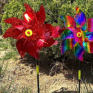 Cabilock 3pcs Outdoor Bird Repellent Pinwheel Tool Rainbow Pinwheels Wind Spinners Kids Windmill Children Toy Garden Windmills Whirl Pinwheels for Party Favors Outdoor Lawn Decorations