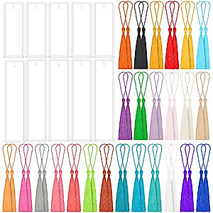 Bookmark Mold with Tassles, Caffox Bookmark Mold Kit with 100pcs Bookmark Tassels Bulk and 10pcs Rectangle Silicone Bookmark Mold for Epoxy Resin Casting