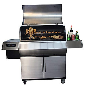 RJMOLU Wood Pellet Grill & Smoker Gas Grill Stainless Steel 40,000 BTU Patio Garden Barbecue Grill with Built in Thermometer, Removable Wheels