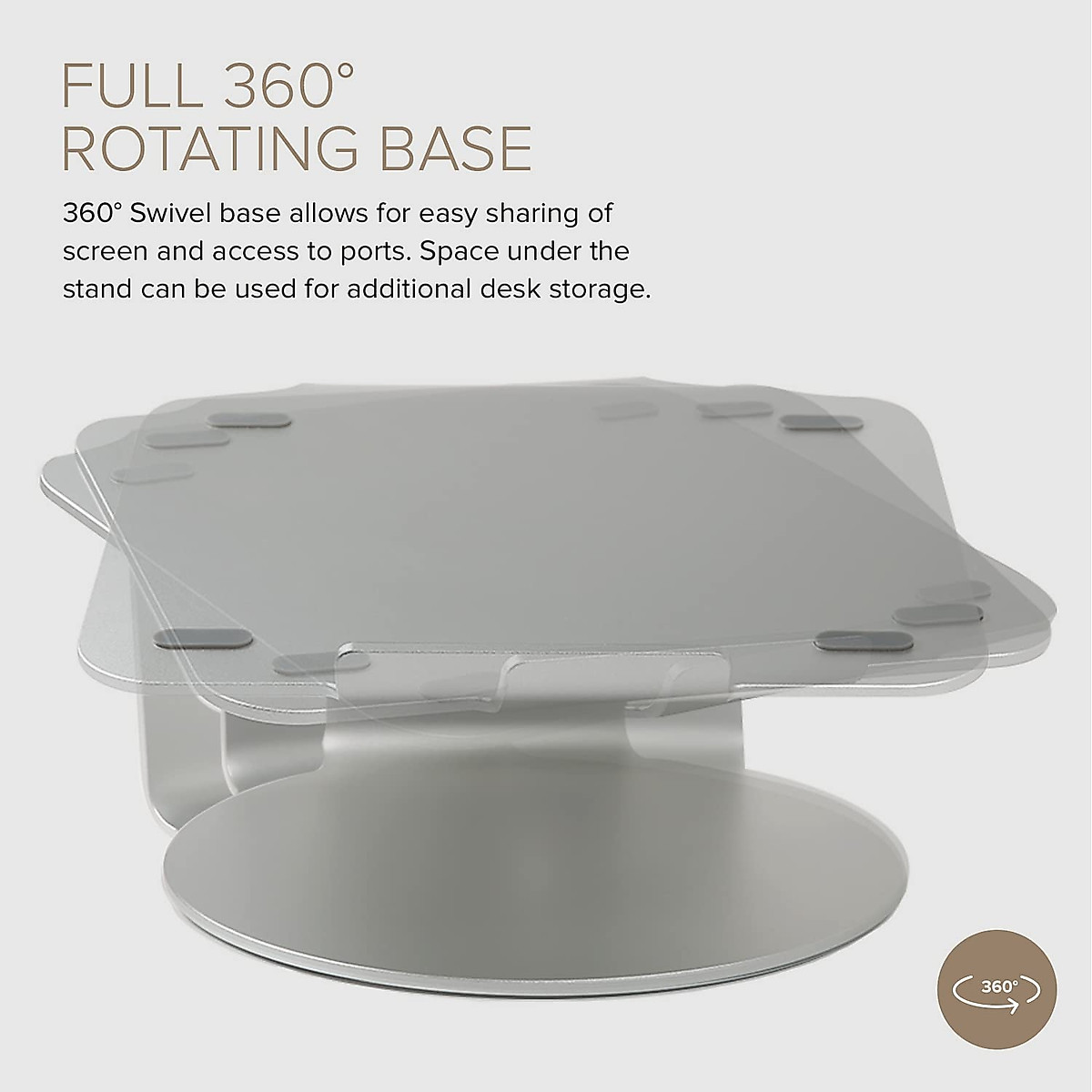 POUT Eyes 4 Metal Laptop Stand with 360 Rotating Base & Built-in Cable Ring — Ergonomic Aluminum Computer Riser for Laptop 10 to 17 Inches — for Apple Mac MacBook Air Pro HP LG Dell Sony