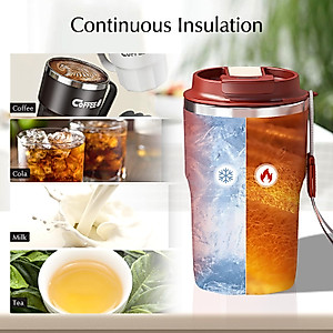 Colawind 13oz Travel Mug, Reusable Coffee Cups with Flip Top Lids, Stainless Steel Coffee Tumbler with Rope, 400ml Drink Cup for Iced Tea, Coffee, Water