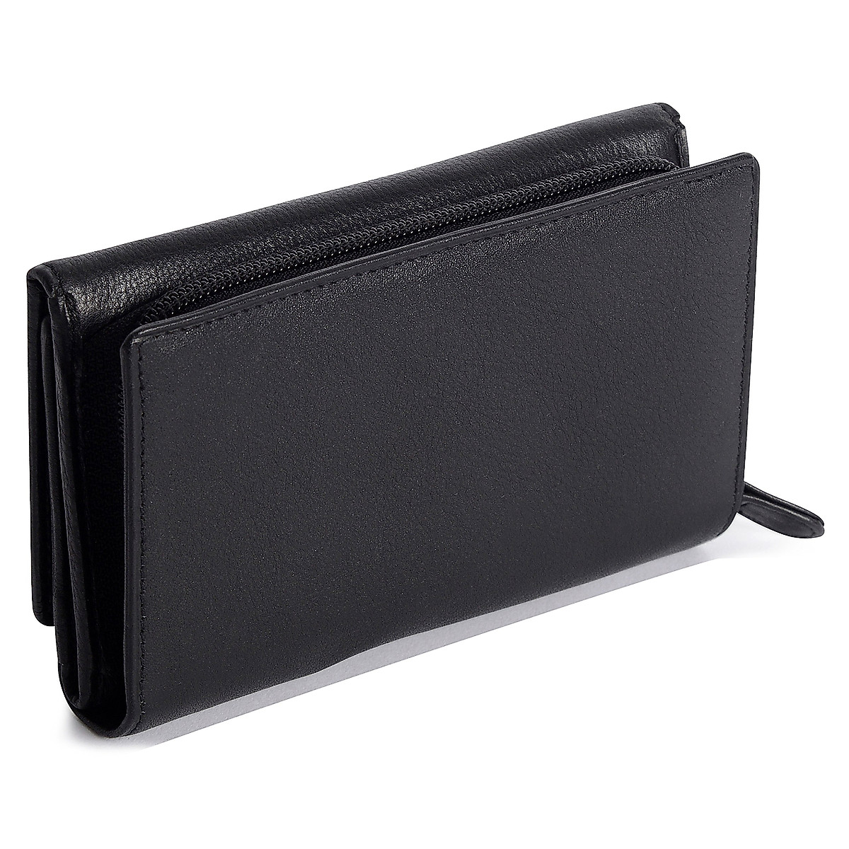 SADDLER Womens Luxurious Leather Trifold RFID Protected Wallet Clutch Purse with Zipper Coin Purse | Designer Multi Credit Card Holder for Ladies | Gift Boxed - Black