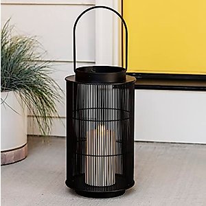LampLust Outdoor Lantern Decorative Outdoor Patio Decor, 12 Inch Candle Lantern, Black Metal, Outdoor Lanterns for Patio Waterproof, Battery Included, Modern Farmhouse Front Porch Decor
