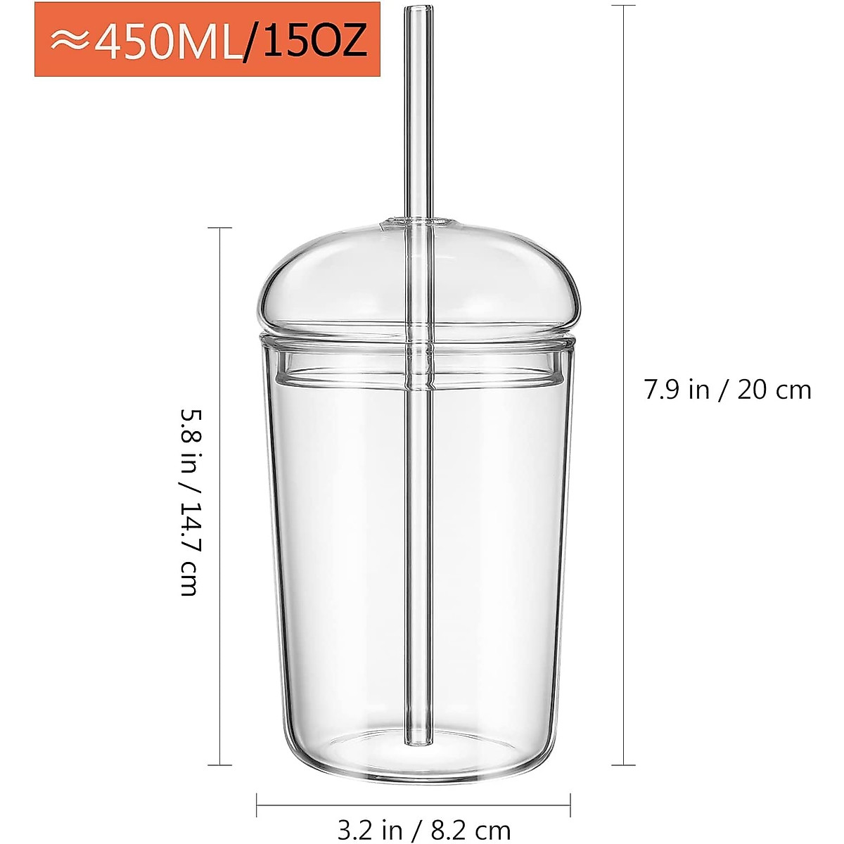 Hemoton 3pcs Drinking Glasses Tumbler with Straw and Lid, 15OZ Glass Cups Ice Coffee Cup Tumbler Cup Great for Smoothie Soda Boba Tea Cocktail, Christmas Gifts for Women Man