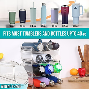 Shelfora 4-Tier Stackable Water Bottle Organizer for Cabinet – Clear Holder for Tumblers, Cups, Travel Mugs, Wine Bottles – Home Kitchen and Refrigerator Storage – Holds 12 Bottles