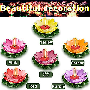 12 Pieces Lotus Floating Lanterns Floating Candles Light Artificial Floating Colorful Lotus with Real Candles Pool Lights Float for Garden Weddings Home Pool Decor(4 Inch)