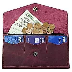 Hide & Drink, Triple Card Wallet, Holds Up to 3 Cards Plus Flat Bills & Coins, Cash Organizer, Zippered Pouch, Accessories, Full Grain Leather, Handmade, Sangria
