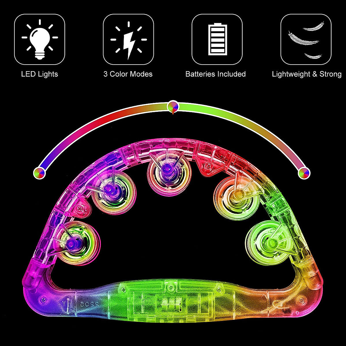 LED Tambourine, Light up Musical Flashing Tambourine (2 PCS)