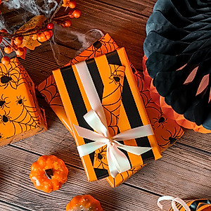 WRAPAHOLIC Halloween Reversible Wrapping Paper Roll - Mini Roll - 17 Inch X 33 Feet - Spider Design, Perfect for Halloween Decorations, Holiday, Party