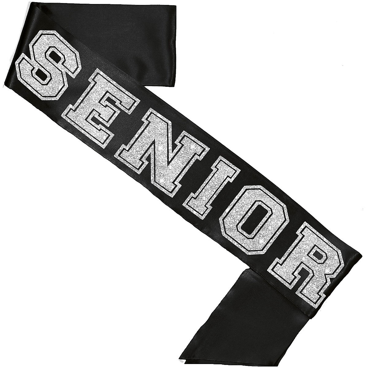 RhinestoneSash Senior Sashes - Senior Silver Glitter Black PREMIUM GRADE SATIN Sash - UNISEX High School Senior Sash - Black Sash(Senior) Blk