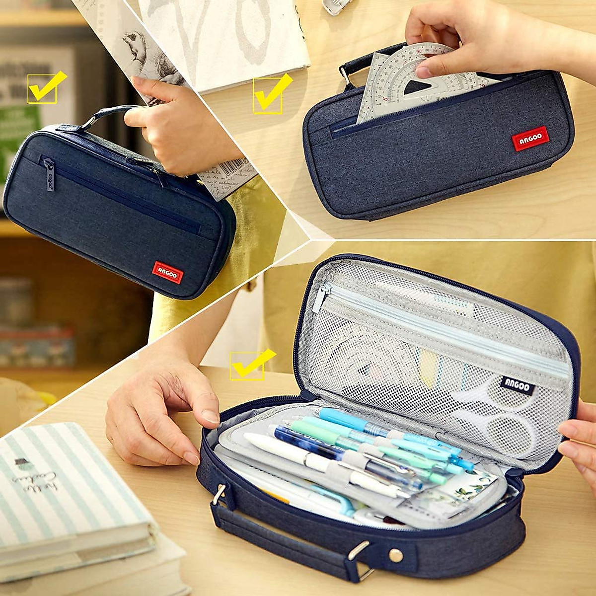 Pen case Pencil case Large capacity Fashionable Pencil case Boys Girls Elementary school students Junior high school students High school students University students For working adults （grey)