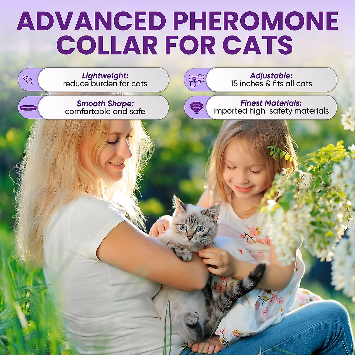 TriOak 4 Pack Calming Collar for Cats, Cat Calming Collar, Calming Pheromone Collar for Cats, Cat Pheromone Collar, Cat Calming Collar for Anxiety, Efficient Relieve Anxiety Stress (Purple)