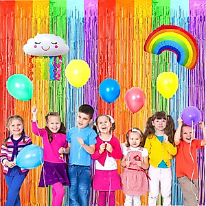 Rainbow Foil Fringe Curtains Rainbow Backdrop Streamers Party Photo Booth Props for Rainbow Birthday Circus Carnival Wedding Bridal Baby Shower Unicorn Party Decorations 2 Pack