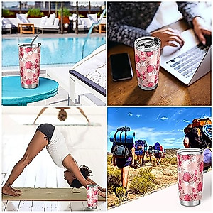 Jihqo Beautiful Floral Pattern Tumbler with Lid and Straw, Insulated Stainless Steel Tumbler Cup, Double Walled Travel Coffee Mug Thermal Vacuum Cups for Hot & Cold Drinks 12oz