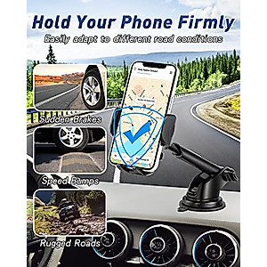 MLIFEMFUL Phone Mount for Car, 3 in 1 Car Phone Holder Mount Long Arm High Temperature Resistance Suction Cup,Cell Phone Holder for iPhone & All Smartphone Dashboard Windshield Vent Clip Compatible