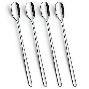 Long Handle Ice Tea Spoons,9.1-Inch Tea Spoons,Coffee Spoon,Ice Cream Spoon,Stainless Steel Cocktail Mixing Spoons for Cold Drink, Set of 4