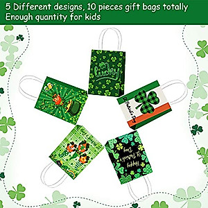 St. Patrick's Day Craft Gift Bags Irish Clover Holiday Paper Bags Kraft Treat Bags Mini Candy Bags Assortment Shamrock Wrapping Bags for Kids Classroom Party Favors Supplies (10 Pcs)