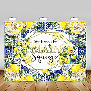 Mocsicka She Found Her Main Squeeze Bridal Shower Backdrop, Citrus Lemon Bridal Shower Party Decorations, Lemonade Bachelorette Party Banner, Boho Floral Lemon Bride Background (7x5ft (82x60 inch))