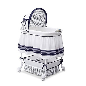Delta Children Smooth Glide Bedside Bassinet - Portable Crib with Lights, Sounds and Vibrations, Marina