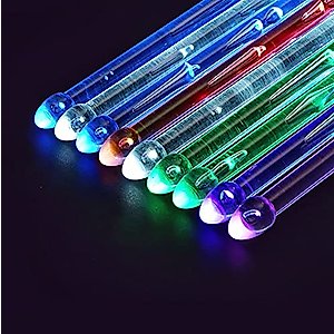 Rechargeable 15 Color Changing LED Light Up Drum Sticks With Storage Bag, Glow In The Dark Drumsticks, Drummer Gifts Glow Plastic Drum Sticks for Adults,Personalized Drum Sticks（２pcs／Pack）