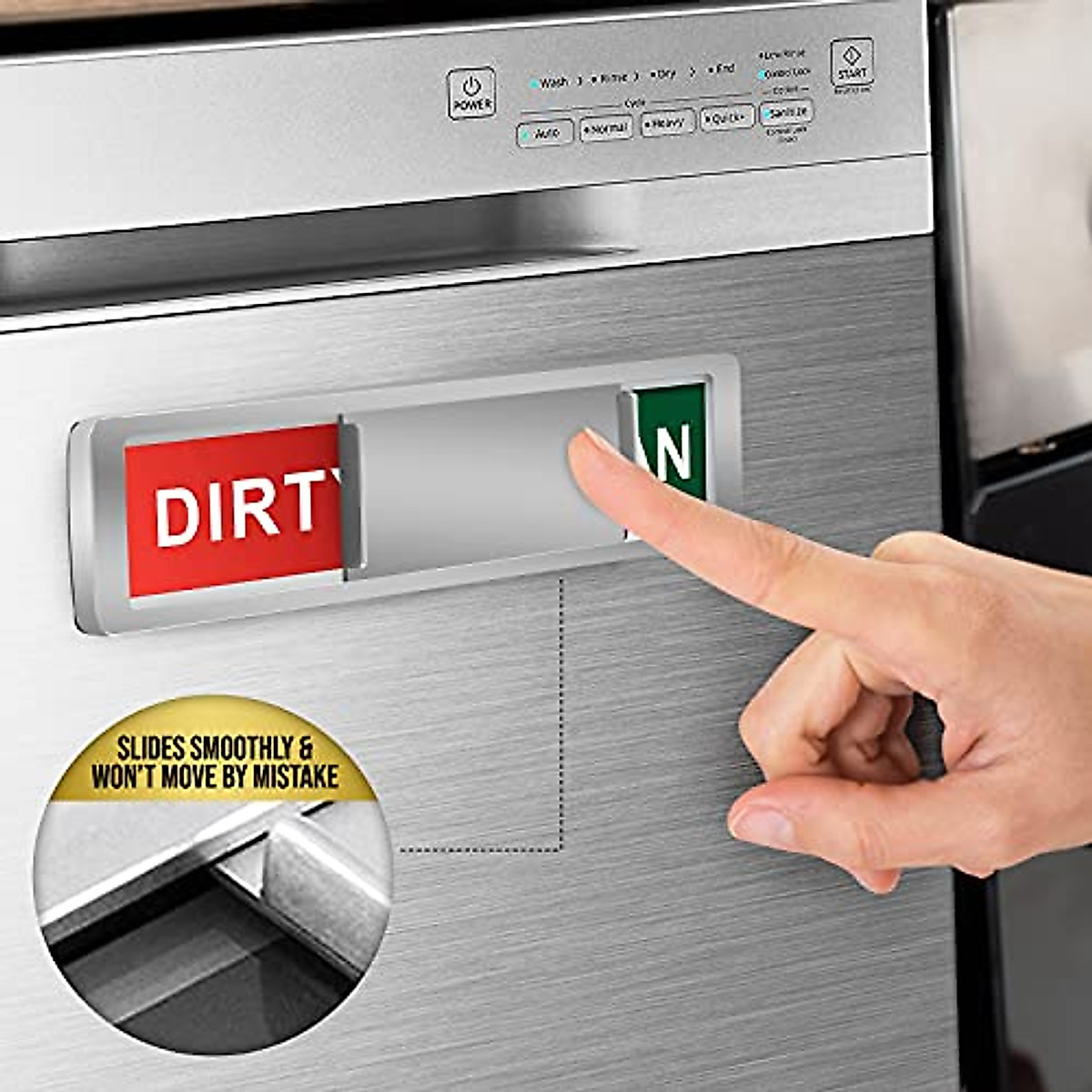 Dishwasher Magnet, Clean Dirty Sign Indicator for Dishwasher Easy to Read and Strong Slide for Changing Signs, Sleek and Convenient Design, Heavy Duty Magnet with Optional Stickers