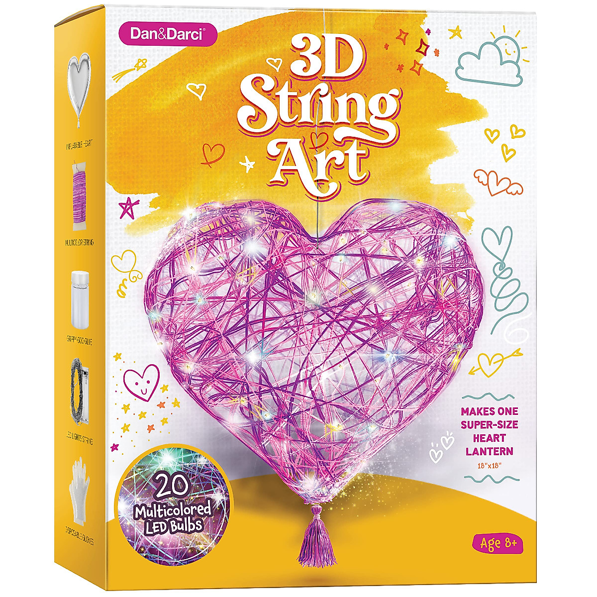 3D String Art Kit for Kids - Makes a Light-Up Heart Lantern - Multi-Colored LED Bulbs - Kid Gifts - Easter Crafts for Girls Ages 8-12 - DIY Arts & Craft Kits for 8, 9, 10, 11, 12 Year Old Girl