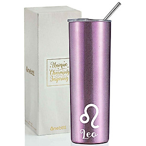 Onebttl Zodiac Astrology Sign Tumbler, Birthday Gifts, Purple Constellation Gifts for Women, Girl, Friend, Wife for Birthday & Christmas - Leo