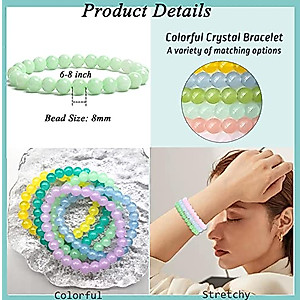FIRAZIO 24Pcs 8mm Beaded Stretch Bracelet Handmade Glass Bracelet for Women Men Colorful Crystal Beads Bracelet Elastic Round Bead Bracelets Jewelry