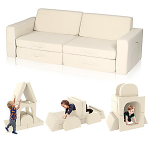 CATMIX Modular Kid Play Couch, 10PCS Kids Couch Sectional Sofa Soft & Stylish Toddler for Playroom Bedroom, Kids Adults, Floor Foam Sofa for Boys and Girls (Beige)
