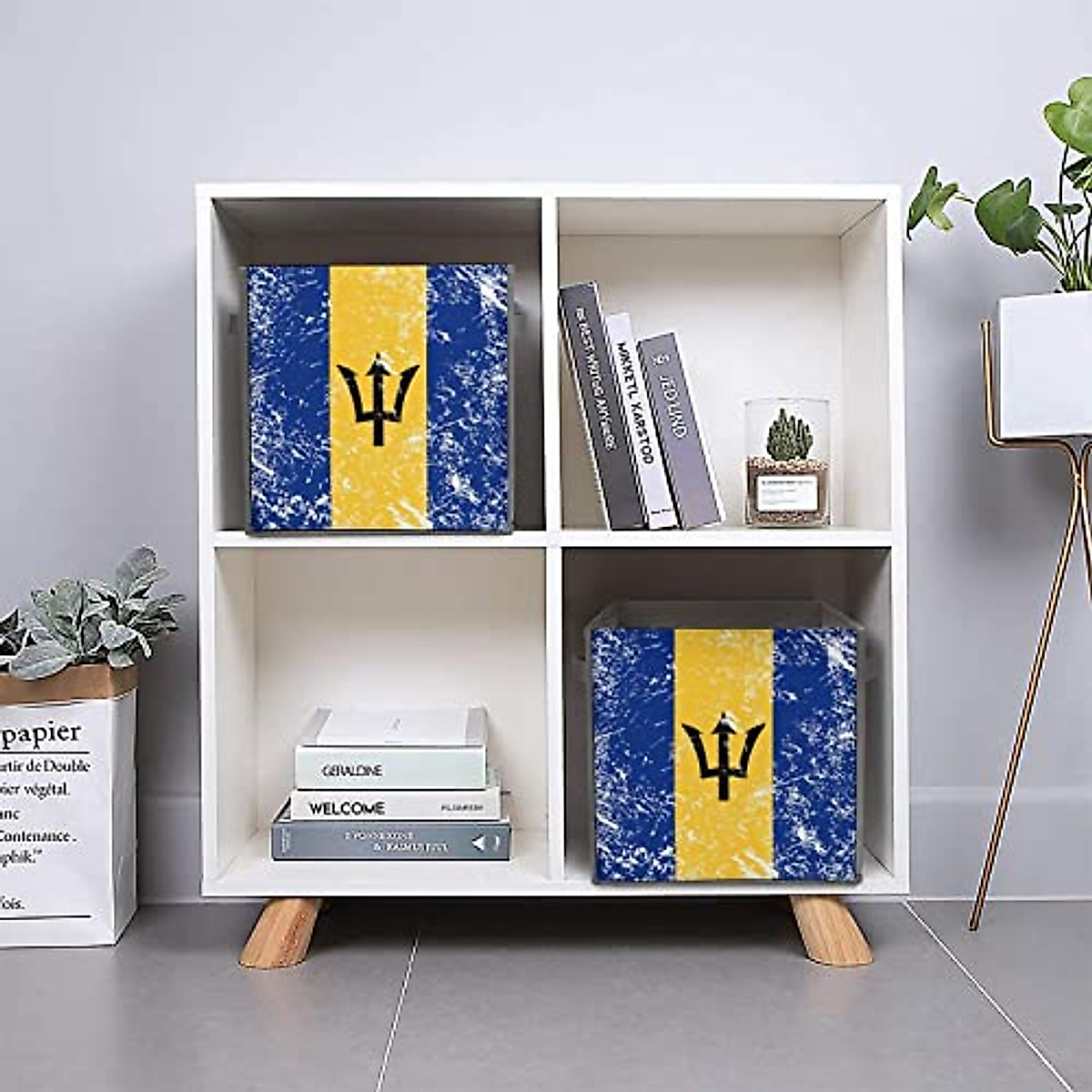 Retro Barbados Flag Collapsible Storage Bins Basics Folding Fabric Storage Cubes Organizer Boxes with Handles