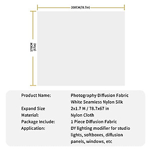 Meking Light Diffuser Diffusion Fabric 2 Yard x 67 Inch /2 x 1.7 Meters Nylon Silk White Seamless Light Modifier for Photography Softbox, Light Tent and Light Modifier