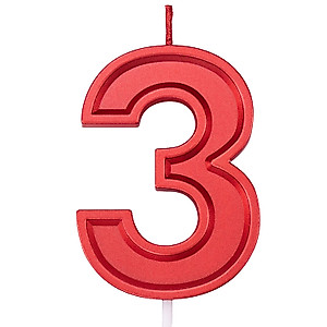 2.75in Large Size Happy Birthday Metallic Red 3 Candles, Red Color Happy Birthday Cake Cupcake Toppers Decoration and Celebrating for Adults/Kids Party Baking (2.75in Metallic Red Number 3)