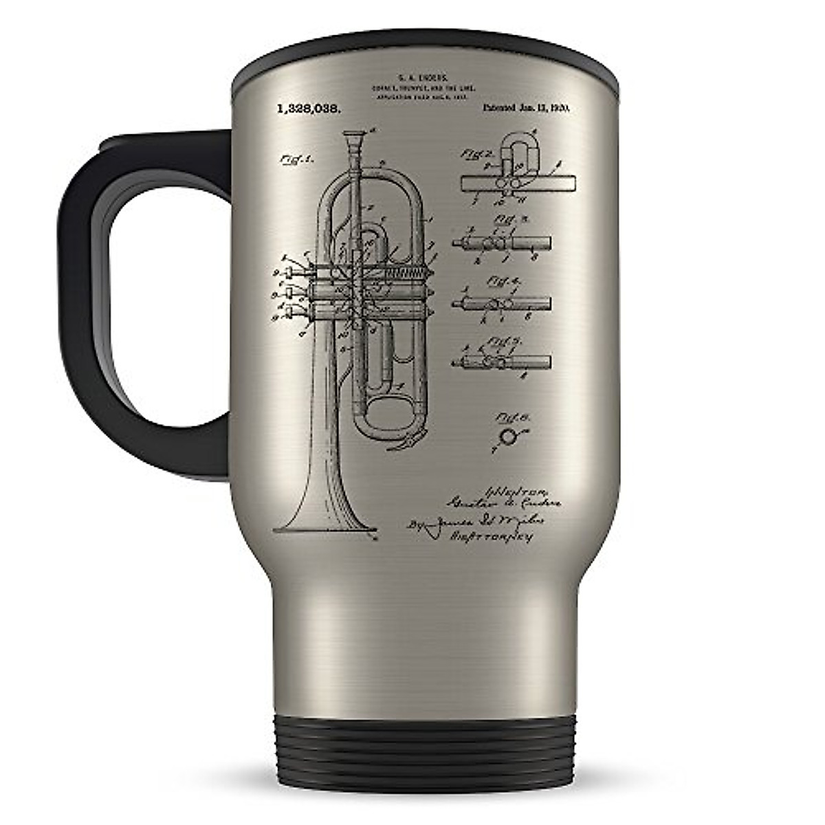 Trumpet Travel Mug for Men and Women - Trumpet Coffee Cup for Music Teacher or Player - Best Horn Instrument Themed Gift Idea - Cool Invention Patent