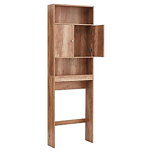 Nicemoods Over The Toilet Storage Cabinet, 77'' Taller Bathroom Organizer Shelf Space-Saving Collect Cabinet with Shelves and Double Doors, Brown