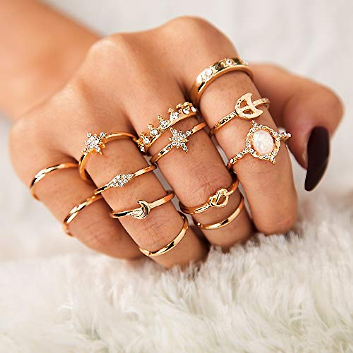 CSIYANJRY99 Boho Gold Rings for Women Star Moon Knuckle Ring Set,Vintage Stackable Midi Finger Rings Cute Trend Aesthetic Jewelry (C)