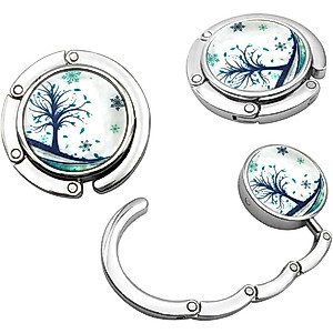 FOME Handbag Hanger, Set of 3 Foldable Purse Hook Purse Table Hook Holder Flower and Tree Pattern Bag Hanger Hook 3.54x1.77in Mixed Color