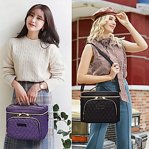 Travel Makeup Bag for Women, Scorila Large Cosmetic Case Organizer Fits Bottles Vertically, Toiletry Bag with Adjustable Dividers and Brush Holder, Portable Storage Bag with Strap for Girls, Black