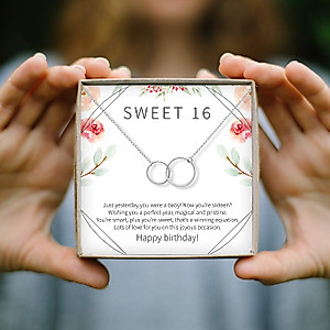 Dear Ava Infinity Interlocking Double Circle Connecting Necklace For Women - Jewelry Pendant Love Gifting Idea for Her with Heartfelt Card - 16th Birthday Gift for Sweet Sixteen Silver