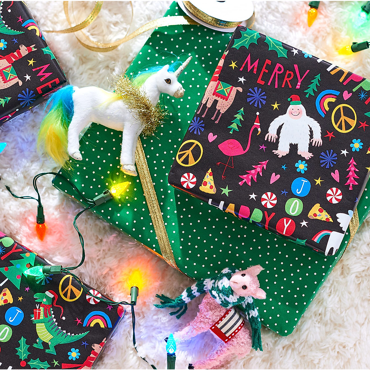 American Greetings Christmas Reversible Jumbo Wrapping Paper For Kids, Assorted Characters & Designs (1 Roll, 175 sq. ft)