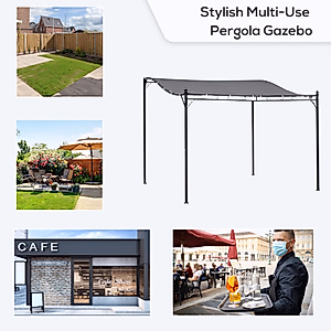 Outsunny 10' x 10' Steel Outdoor Pergola Gazebo, Patio Canopy with Weather-Resistant Fabric and Drainage Holes for Backyard, Deck, Garden, Gray