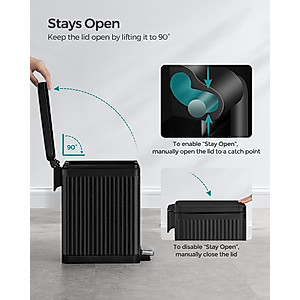 SONGMICS Bathroom Trash Can, 2.6-Gallon (10 L) Trash Bin with Lid, Slim for Small Spaces, Stainless Steel Garbage Can, Soft Close, Black ULTB562B01