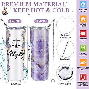 Domensi 6 Pcs Funny Allegedly Lawyer Gifts Judge Gift Lawyer Appreciation Day Gift 20 oz Marble Sign Tumbler Makeup Bag Notepad Ballpoints for Law Paralegal School College Teacher(Purple)
