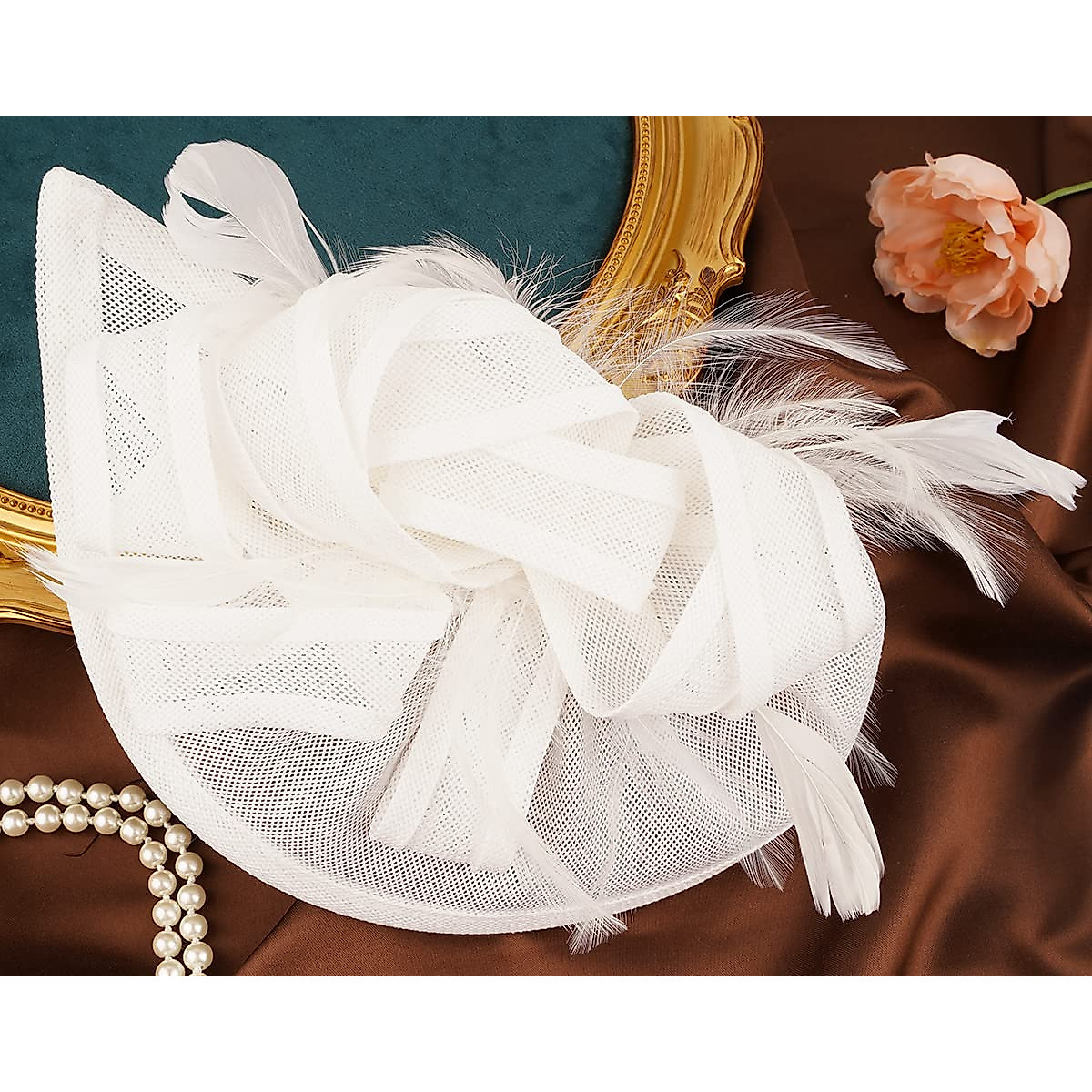 Cizoe Fascinators for Women Tea Party Hats Kentucky Derby Feather Fascinator Headbands Wedding with Hair Clip(A-white)