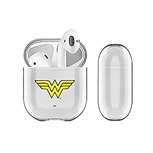 Head Case Designs Officially Licensed Wonder Woman DC Comics Classic Logos Clear Hard Crystal Cover Compatible with Apple AirPods 1 1st Gen / 2 2nd Gen Charging Case