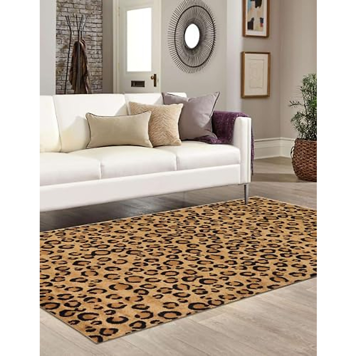 Unique Loom Wildlife Collection Area Rug - Leopard (9' x 12' Rectangle, Light Brown/ Black)