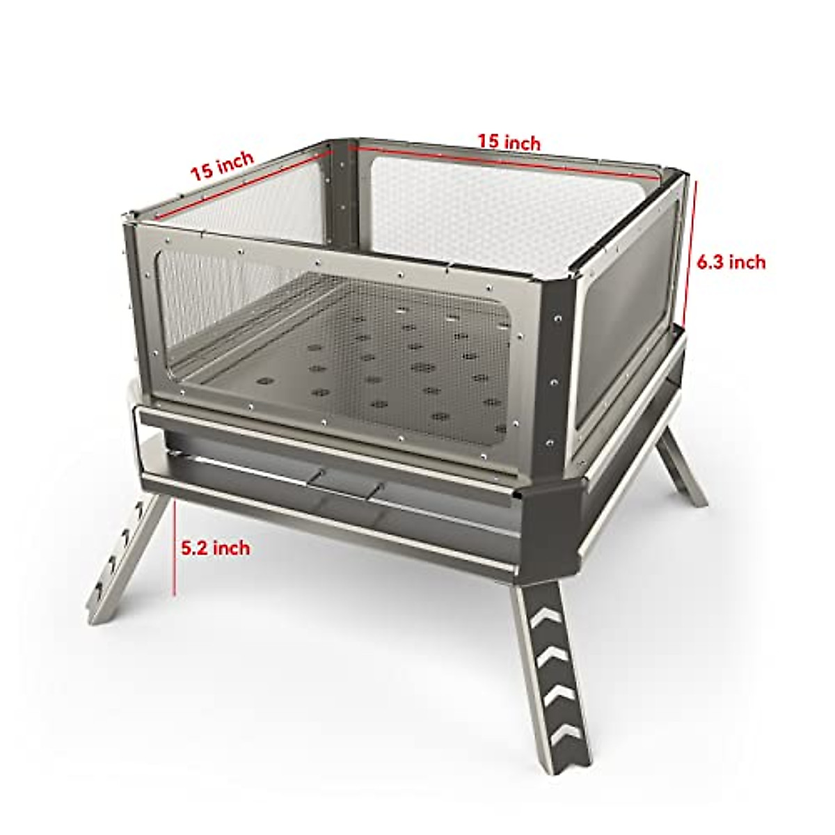 FlareTOP Portable Stainless Steel Fire Pit, Outdoor Foldable Firepit, Small Wood Burning Bonfire Pit, Camping BBQ Grill for Patio, Backyard, Log Grate, Poker