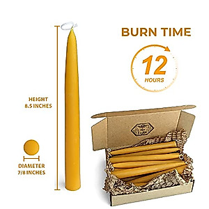 BeeTheLight Beeswax Taper Candles (Pack of 12) - Dipped Style Smokeless Unscented Candles - 12 Hours Burn Time Each - All Natural 100% Pure Beeswax Candle - Handmade Decorative Taper Candle Set