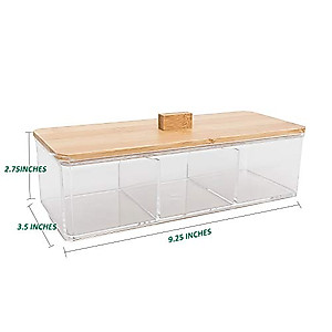 Agirlvct Wood Qtip Holder,Cotton Ball and Swab Holder Organizer with Lid,Jar for Cotton Rounds,Bathroom Containers,Q-tip Dispenser,Clear Acrylic Desk Organizer for Makeup Pads,Cosmetics Bedroom